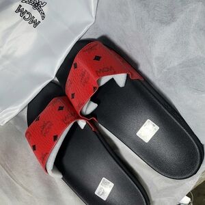 MCM | Shoes | Mcm Black And Red Slide Sandals | Poshmark